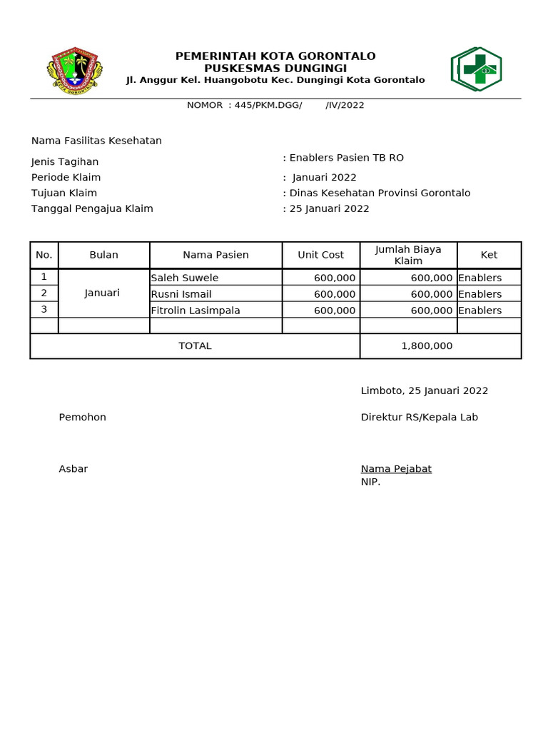 Contoh Surat Tagihan Klaim | PDF
