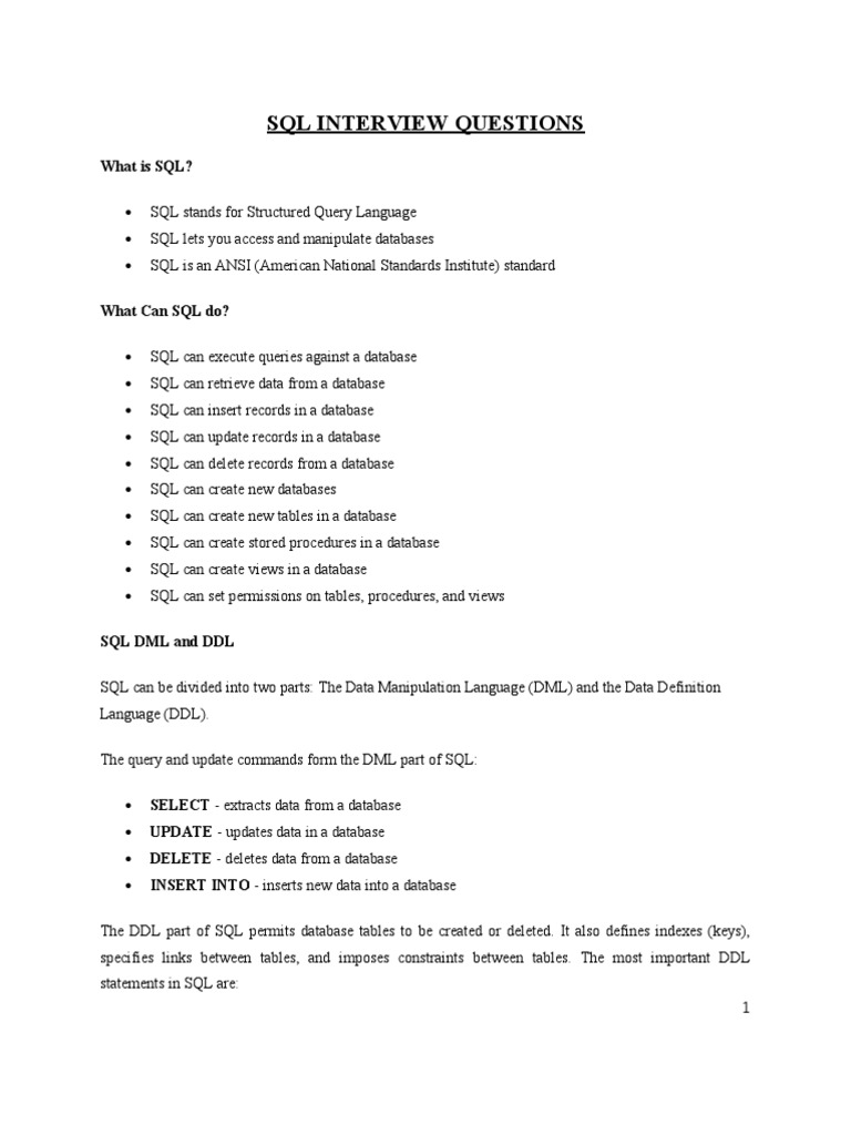 SQL Interview Questions | PDF | Sql | Database Index