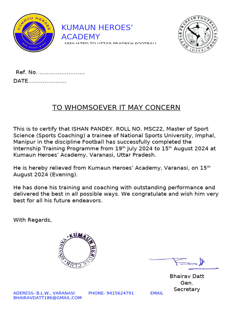 Internship Letter MSC | PDF