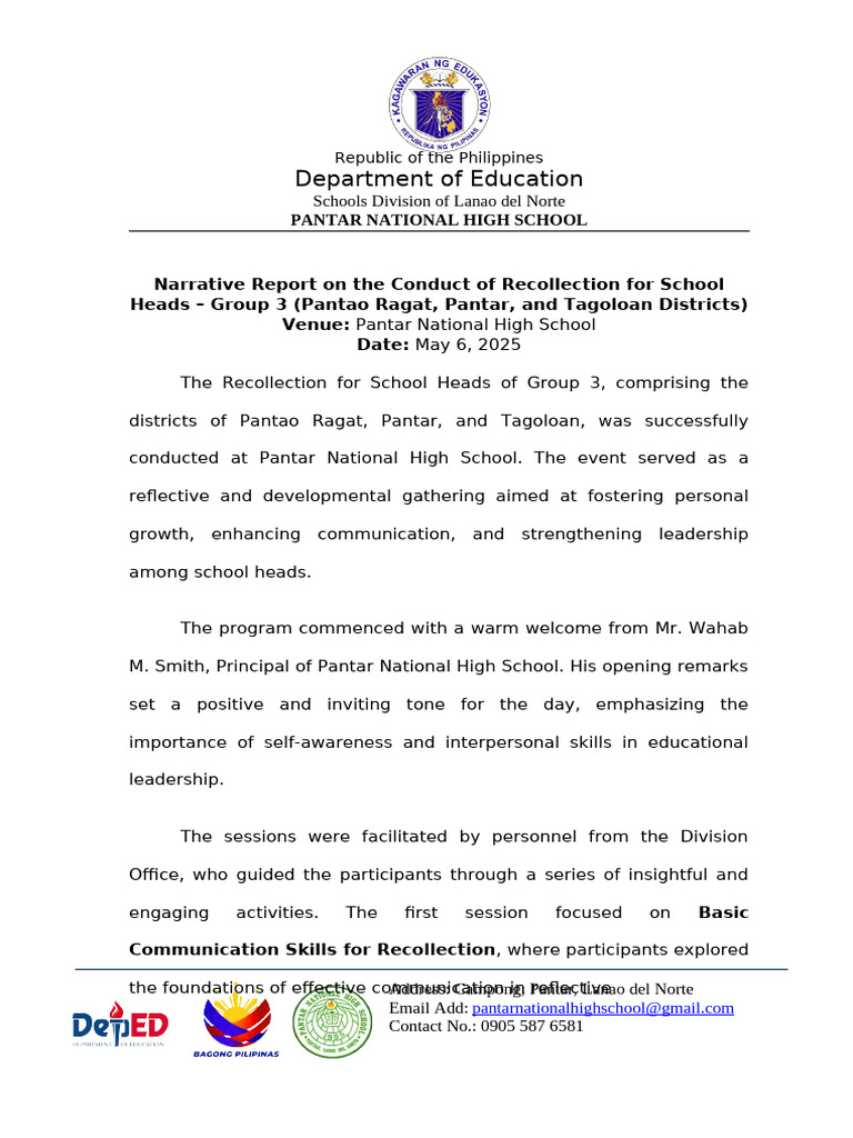 Narrative Report Recollection | PDF | Leadership | Communication
