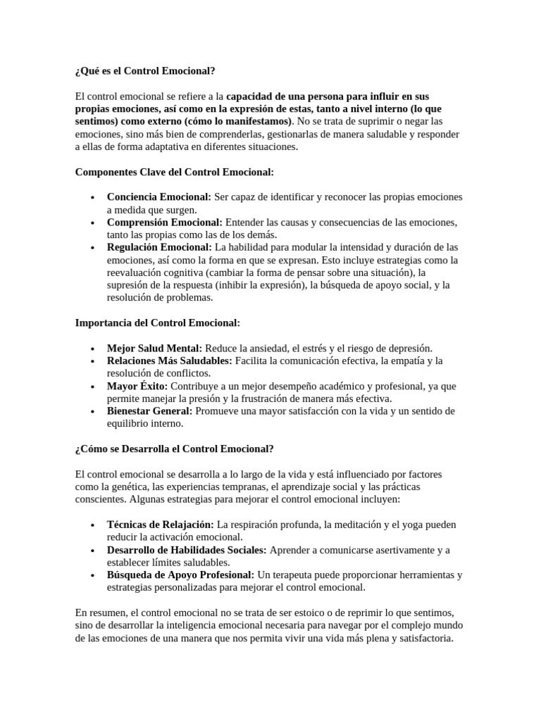 Definición y Claves del Control Emocional | PDF | Las emociones ...
