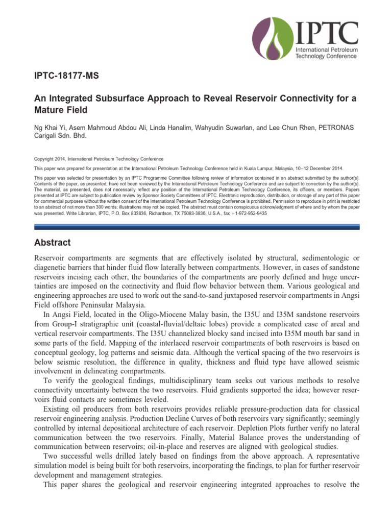 An Integrated Subsurface Approach To Reveal Reservoir Connectivity For ...