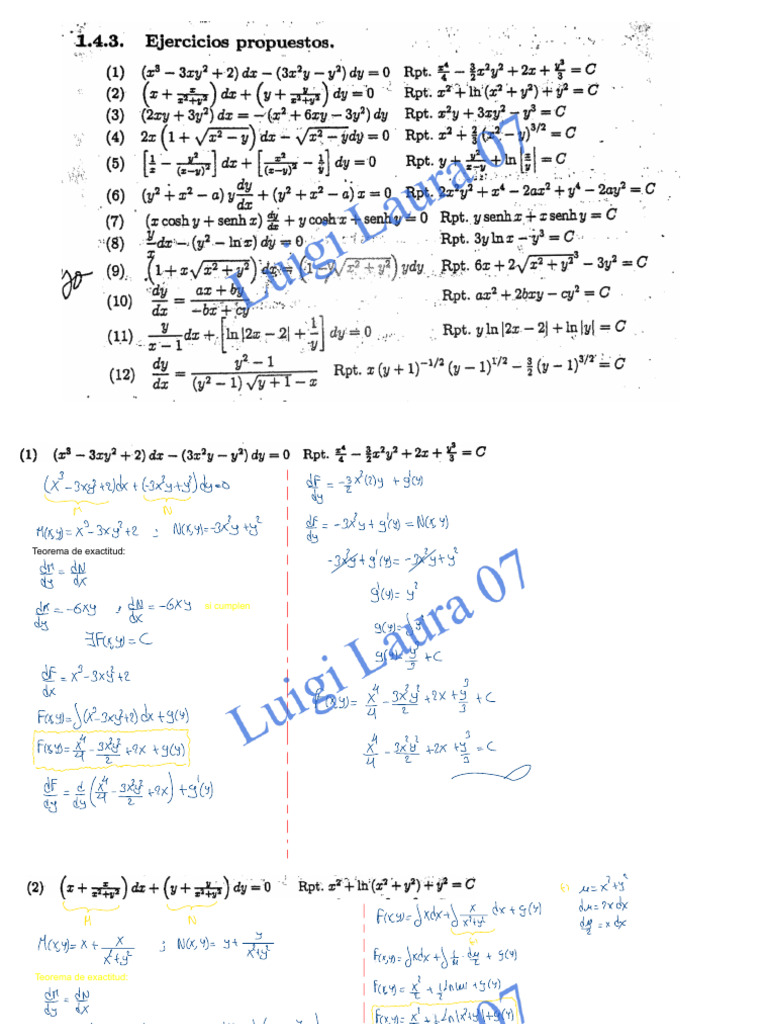 Ecuaciones Diferenciales - Guía Práctica - Ejer 1.4.3. | PDF