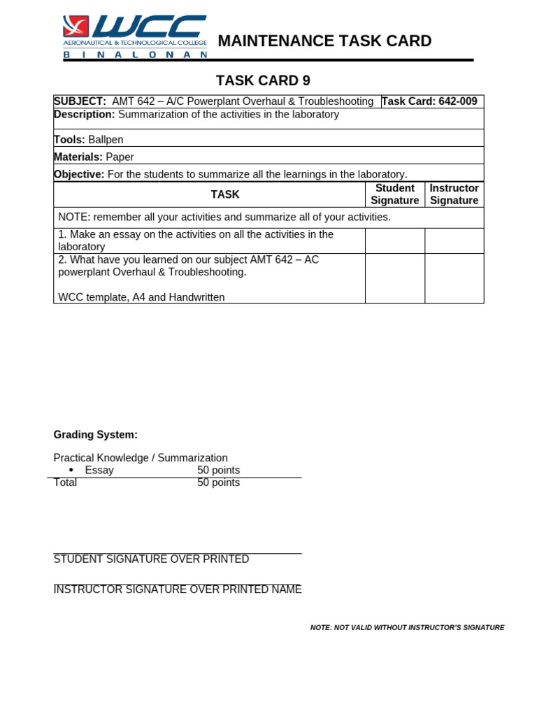 A/C Powerplant Overhaul Task Card | PDF
