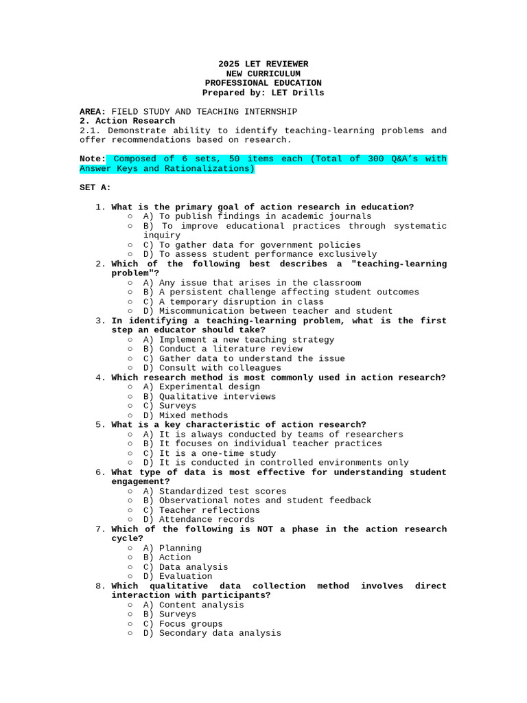 2025 LET Reviewer: Action Research Insights | PDF | Qualitative ...