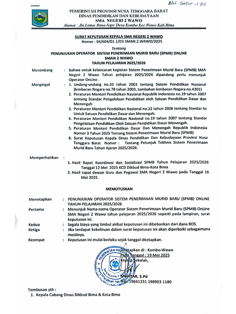 SK Operator PPDB 2025 | PDF