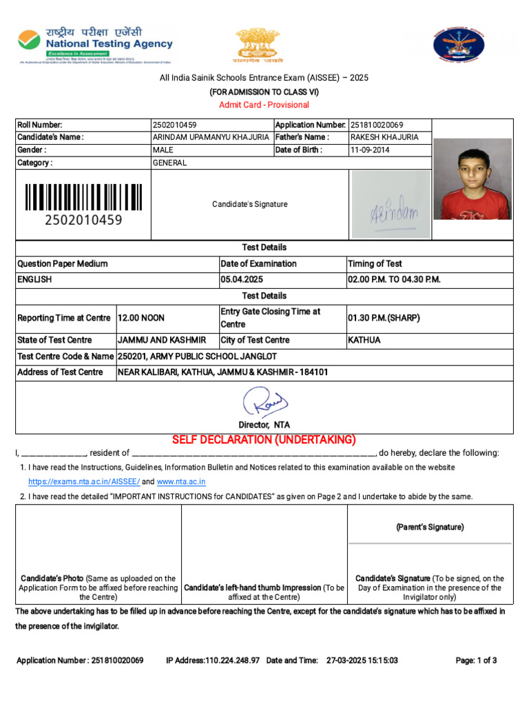 ALL INDIA SAINIK SCHOOLS ENTRANCE EXAM - AISSEE - 2025_ India | PDF