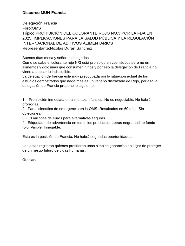 Duran Sanchez Nicolas - Discurso Mun | PDF