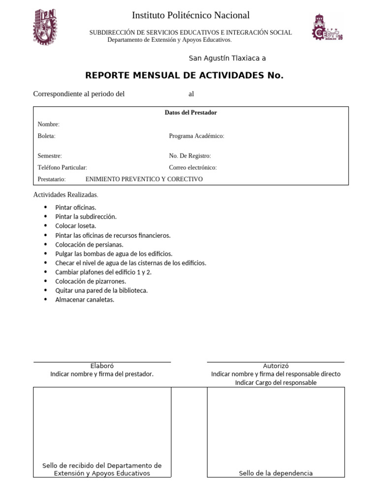 Reporte Mensual de Asistencia y Actividades | PDF