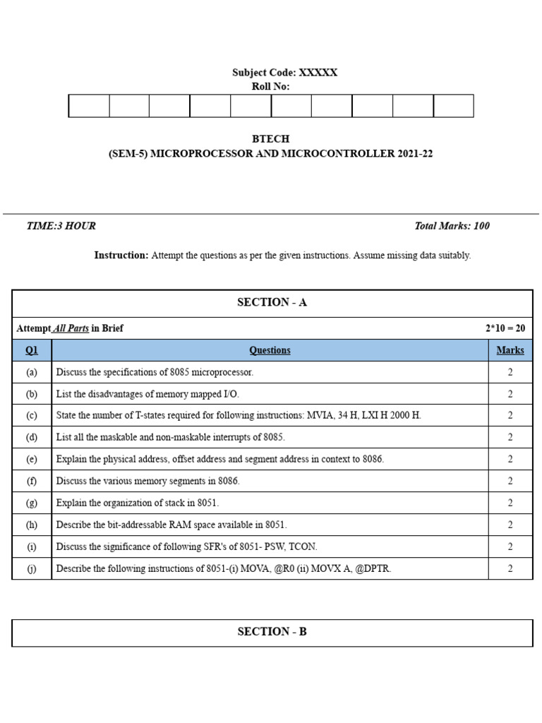Microprocessor and Microcontroller Question Paper 21 22 | PDF | Classes Of Computers | Office ...
