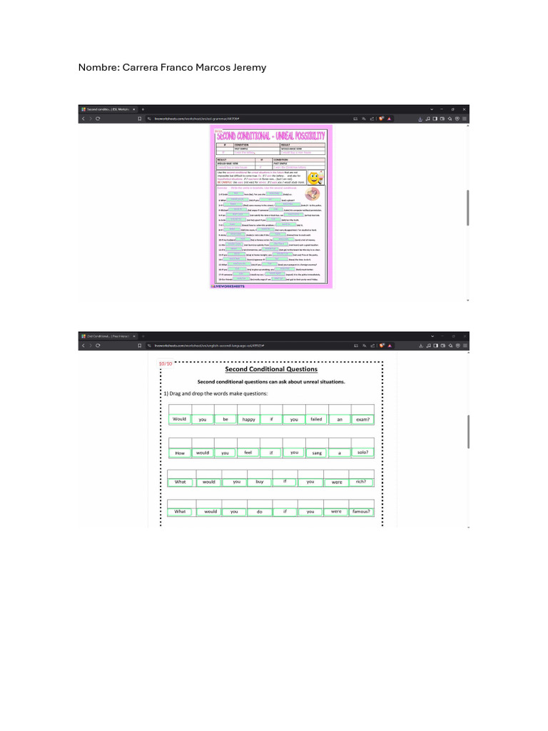 Grammar Task Unit 8 - The Second Conditional | PDF