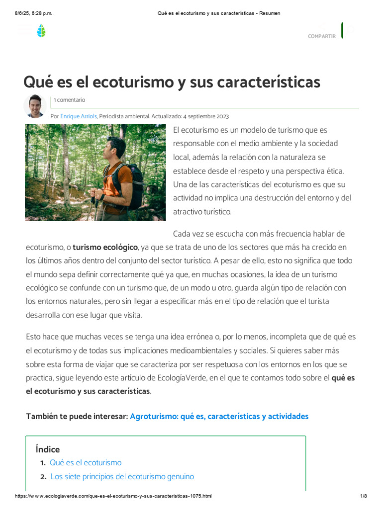 Qué Es El Ecoturismo y Sus Características - Resumen | PDF | Turismo ...