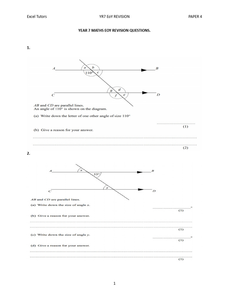 Year 7 Maths Eoy Revision Questions p4 | PDF