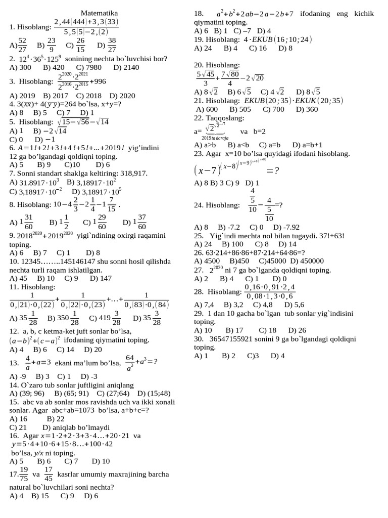 3-Noyabr Matem | PDF