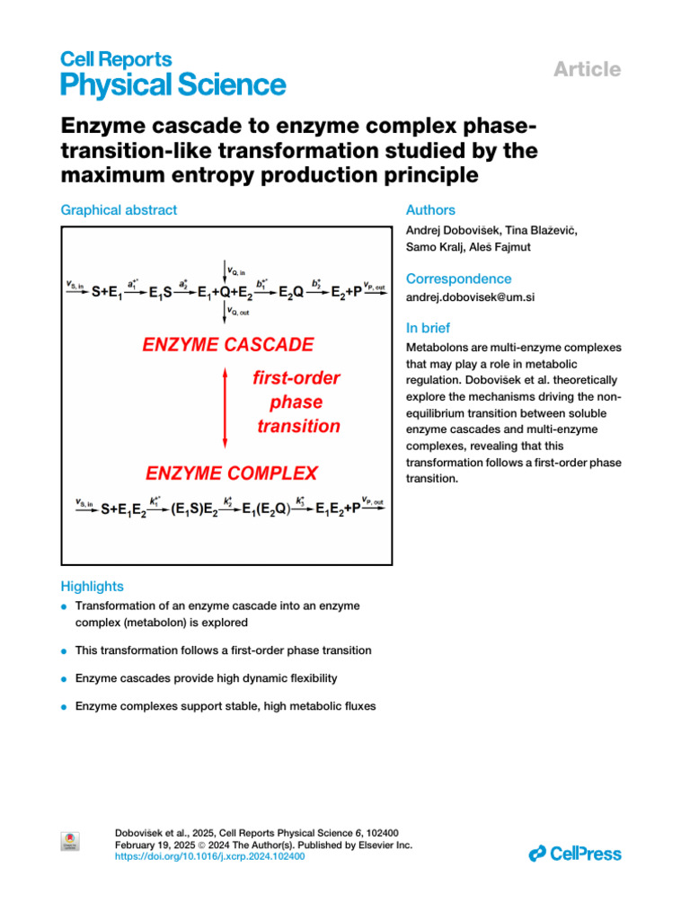 Enzyme Cascade To Enzyme Complex Phase Transition | PDF | Enzyme ...