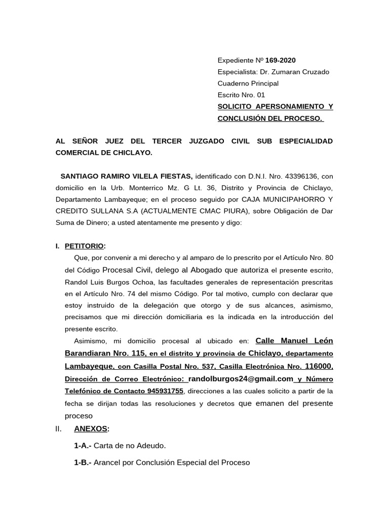 Solicitamos Conclusión Del Proceso - Odsd. | PDF | Justicia | Crimen y violencia