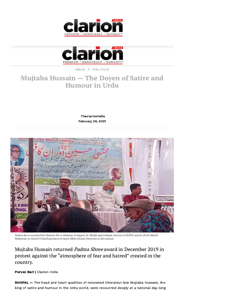 Mujtaba Hussain - The Doyen of Satire and Humour in Urdu - Clari | PDF ...