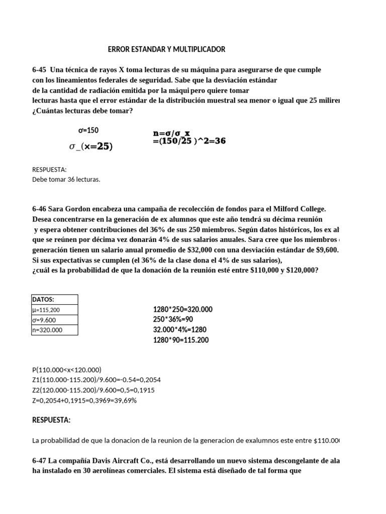 Probabilidades y Muestras en Estadística | PDF | Error estándar ...