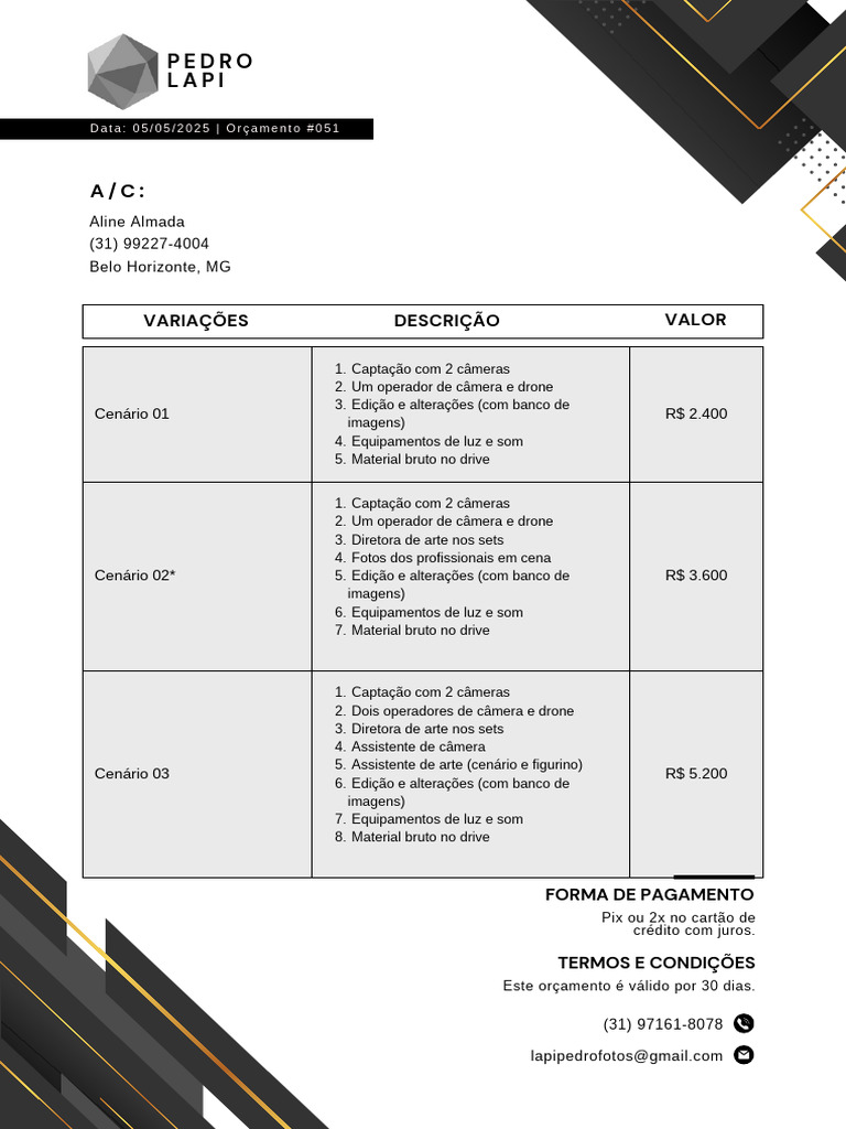 051.1# Orçamento Aline Almada PDF | PDF