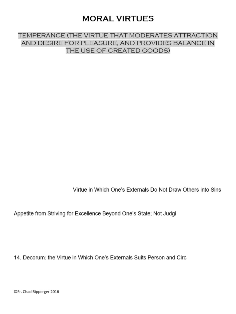 Cardinal Virtue of Temperance | PDF | Virtue