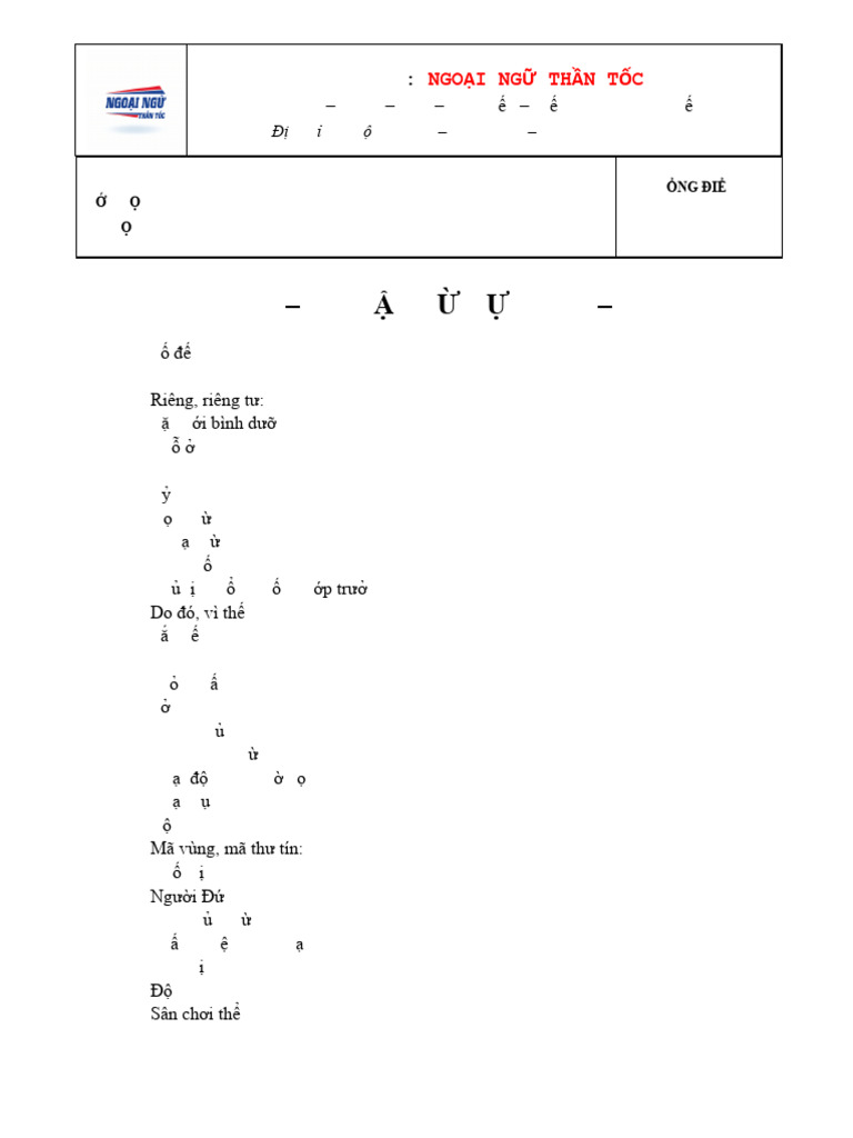 AVCB ÔN TẬP TỪ VỰNG U1 U8 | PDF