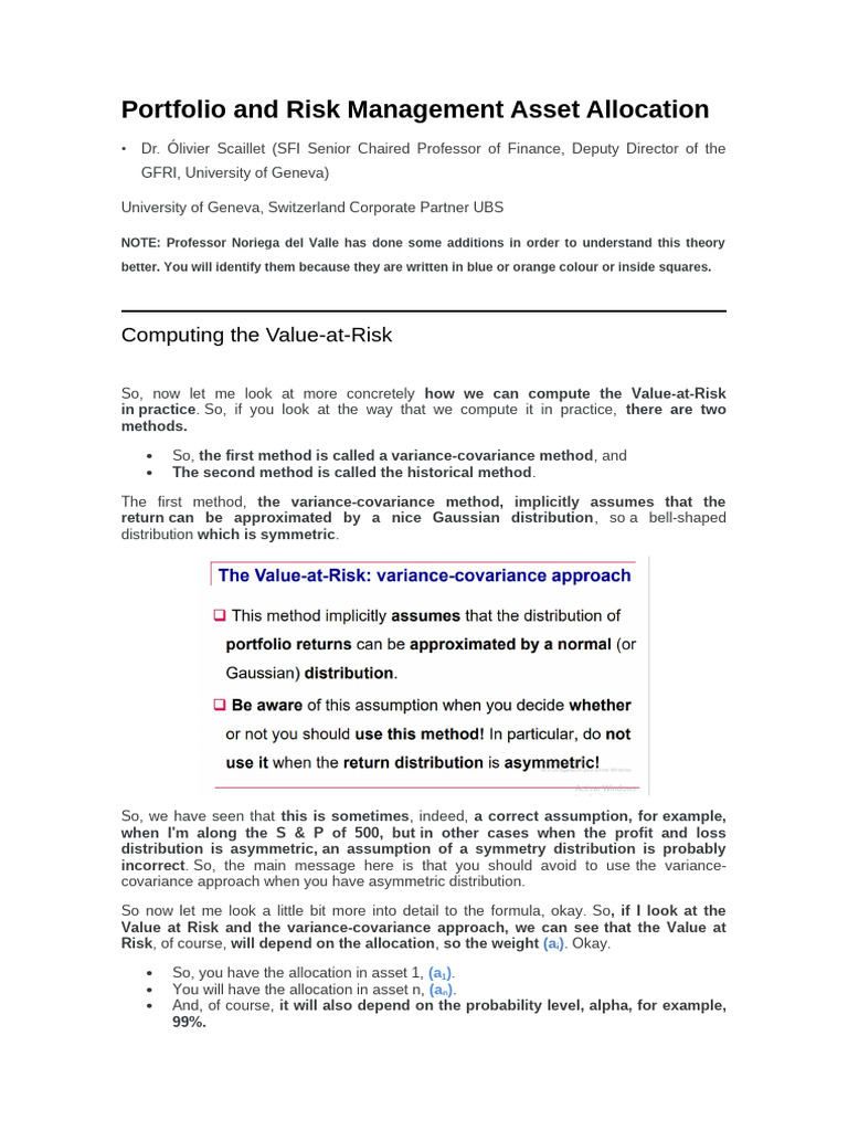 GF 01.11. 4.09. Computing The Value-at-Risk | PDF | Value At Risk | Volatility (Finance)