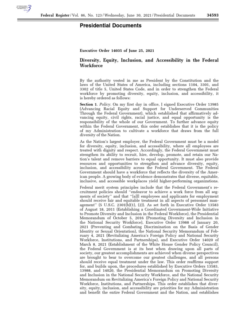 Executive Order 14035 - Diversity, Equity, Inclusion, and Accessibility ...
