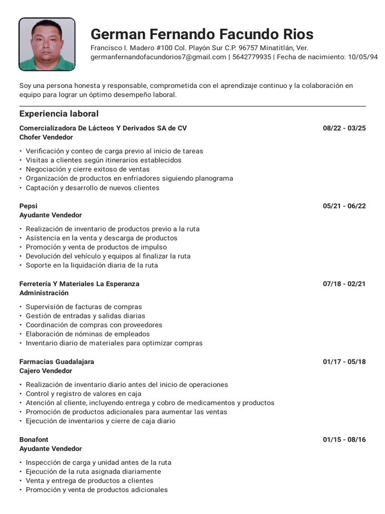 German Fernando Facundo Rios - Currículum | PDF