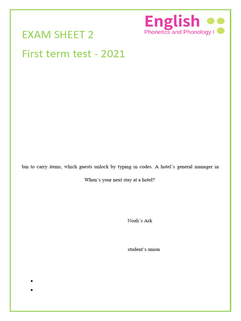 Exam Sheet 2 Pdf