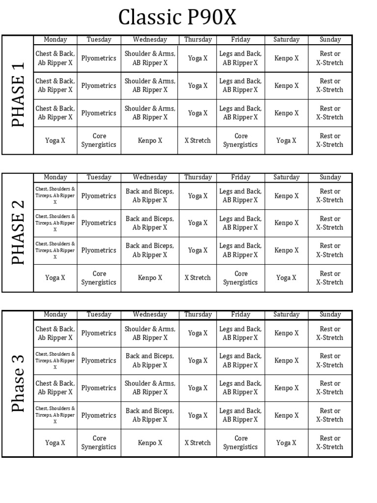 P90X Calendar Fillable | PDF