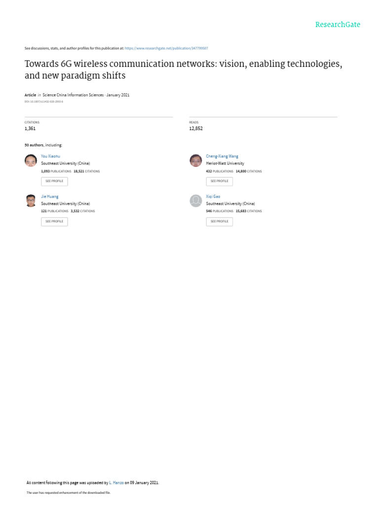Towards 6G Wireless Communication Networks Vision, Enabling Technologies, and New Paradigm ...