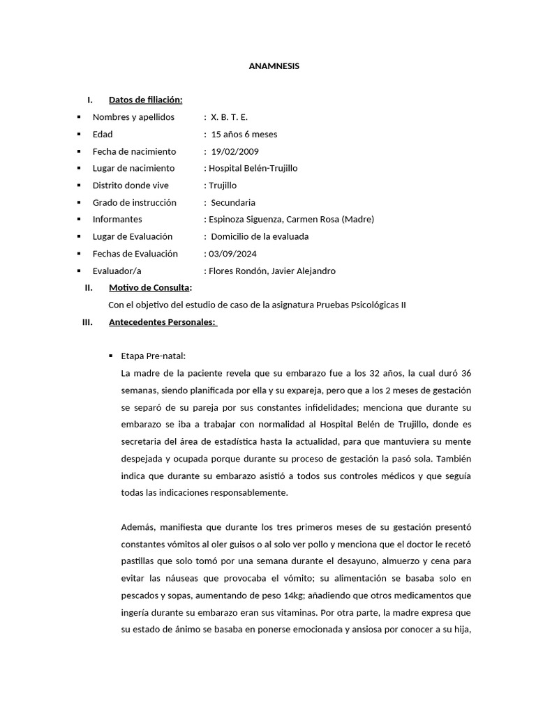 Anamnesis-Pruebas Ii | PDF | Parto | La sexualidad humana