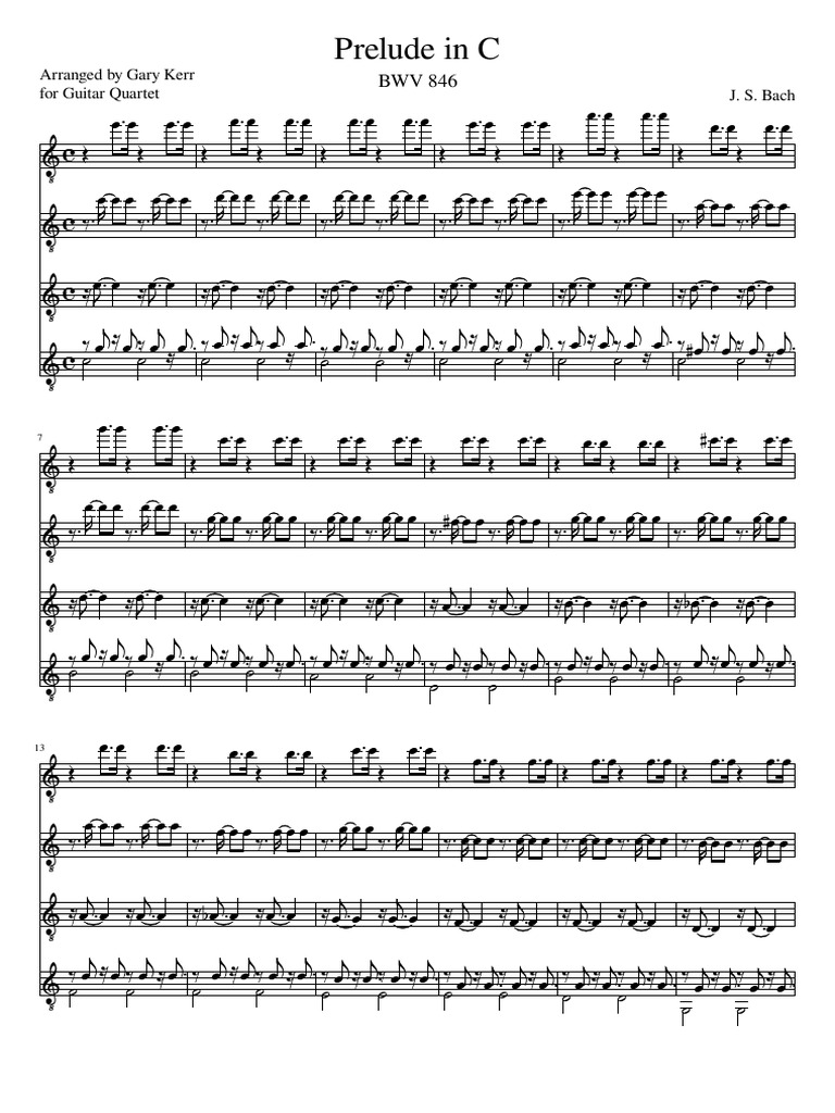 Prelude in C BWV846 For Guitar Quartet | PDF | Johann Sebastian Bach | Public Domain Music