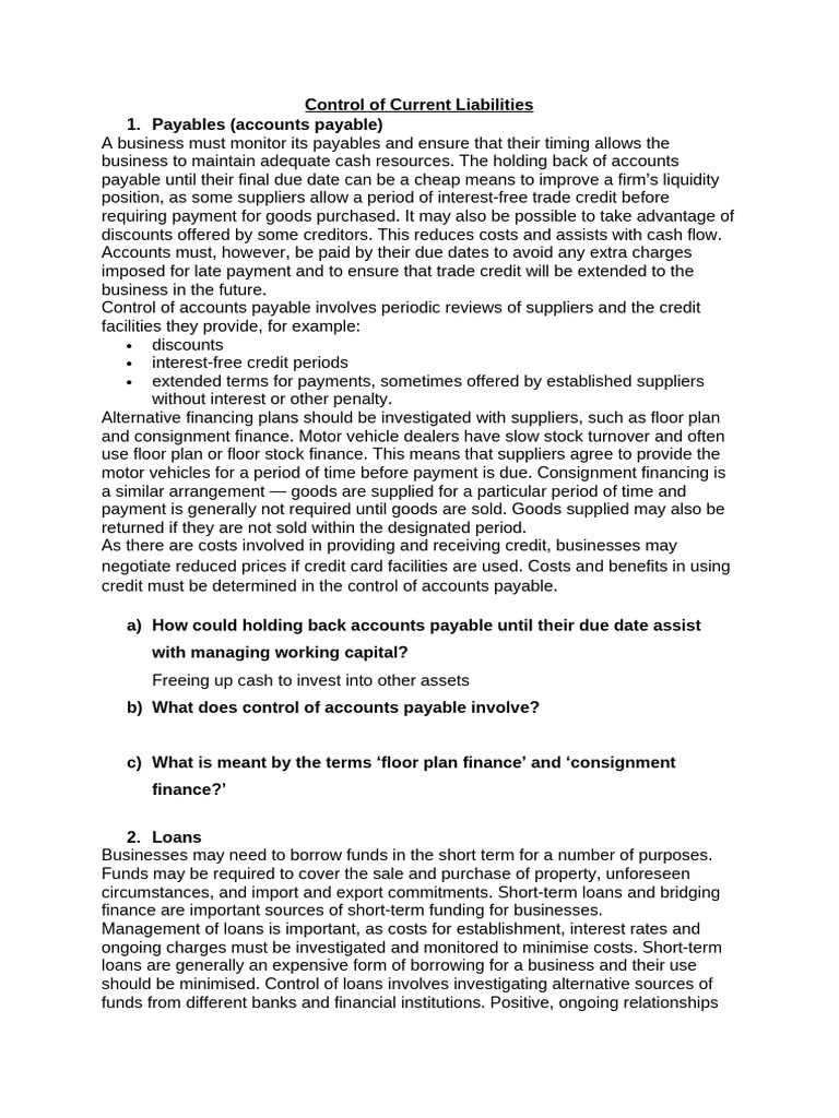 2.2 Control of Current Liabilities | PDF | Banks | Credit