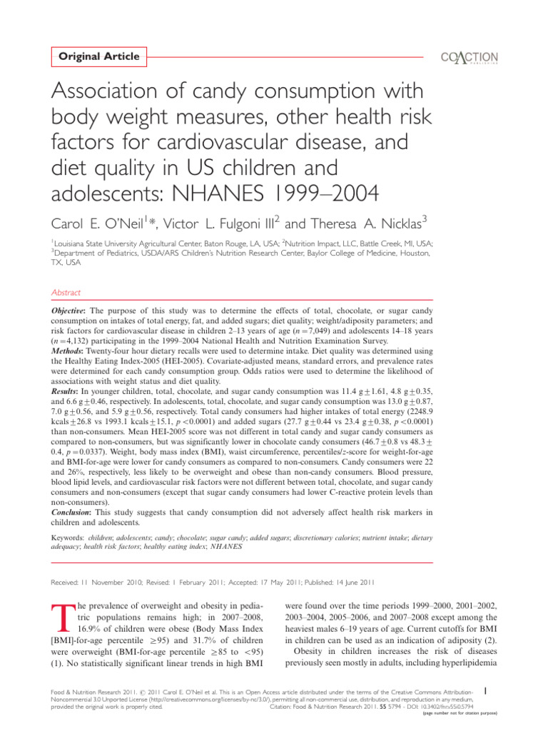 Association of Candy Consumption With | PDF | Body Mass Index | Obesity