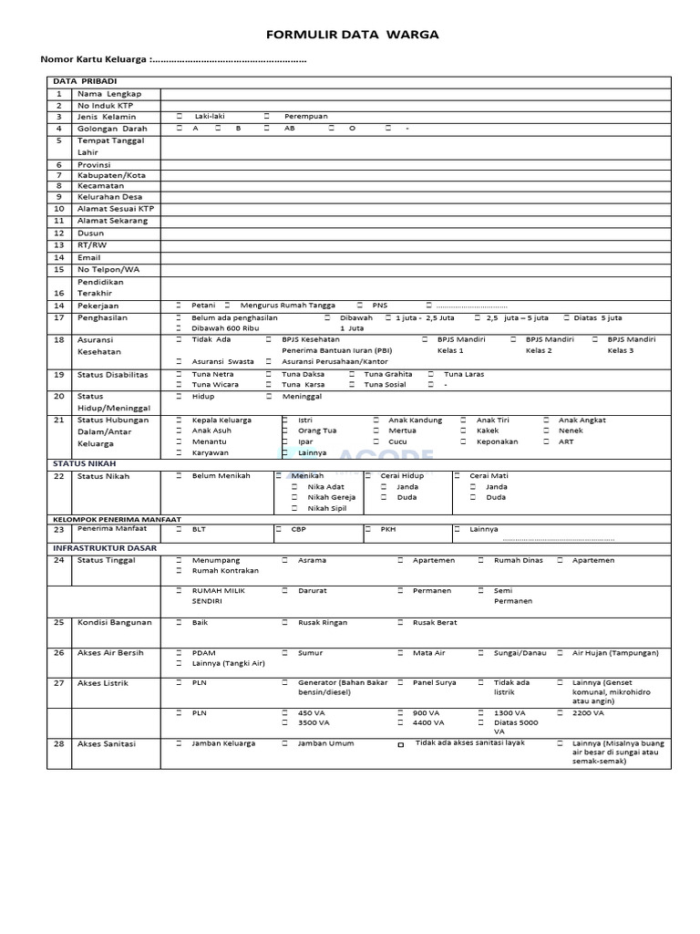 Formulir Data Warga Lengkap | PDF