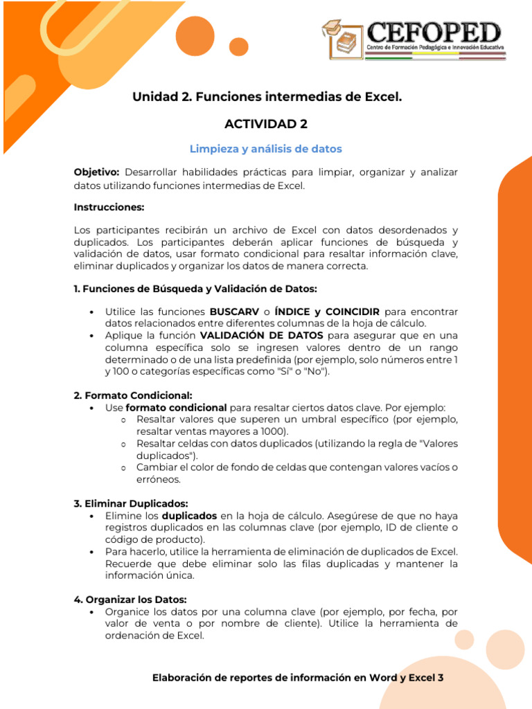 Actividad 2 - Elaboración de Reportes de Información en Word y Excel 3 ...