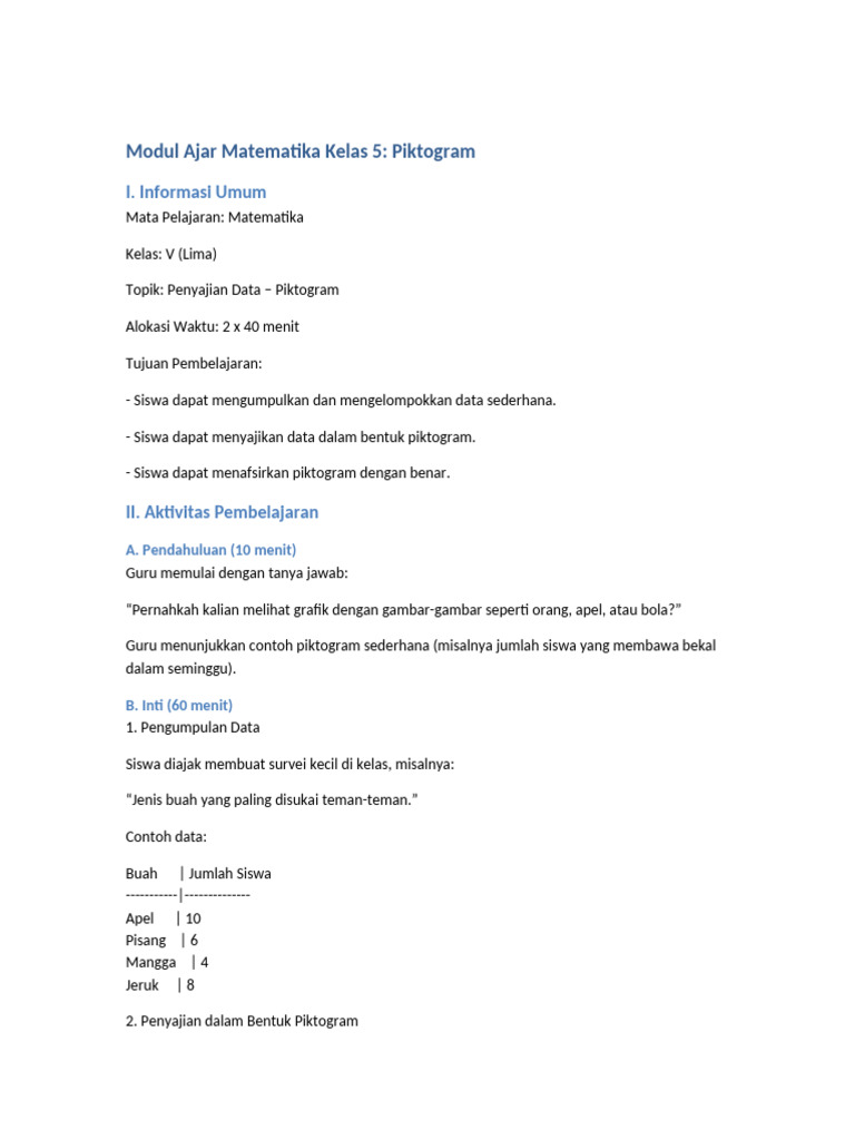 Modul Ajar Matematika Kelas 5 Piktogram | PDF