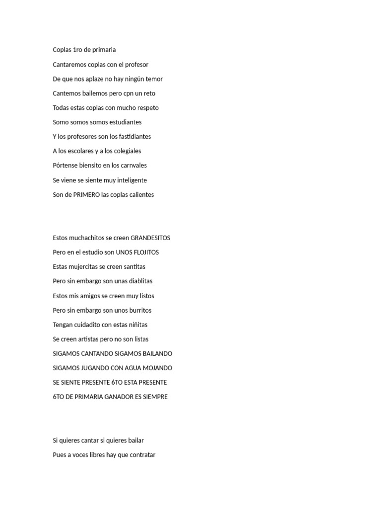 Coplas 1ro de Primaria | PDF