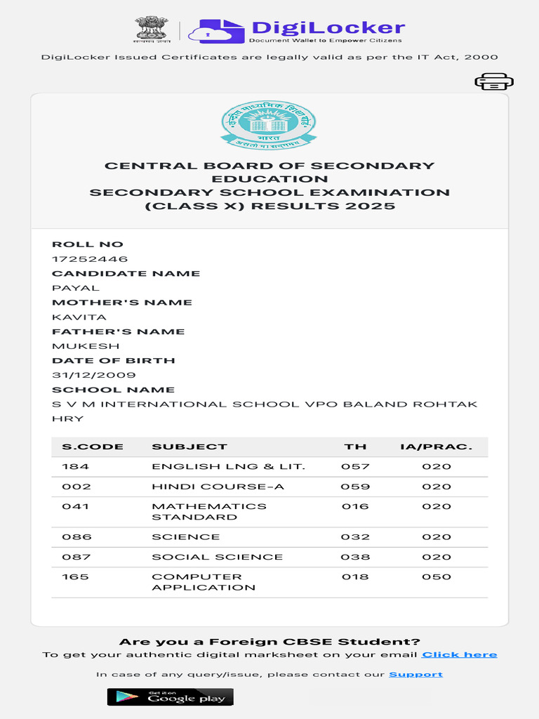 CBSE XTH 2025 Result | PDF