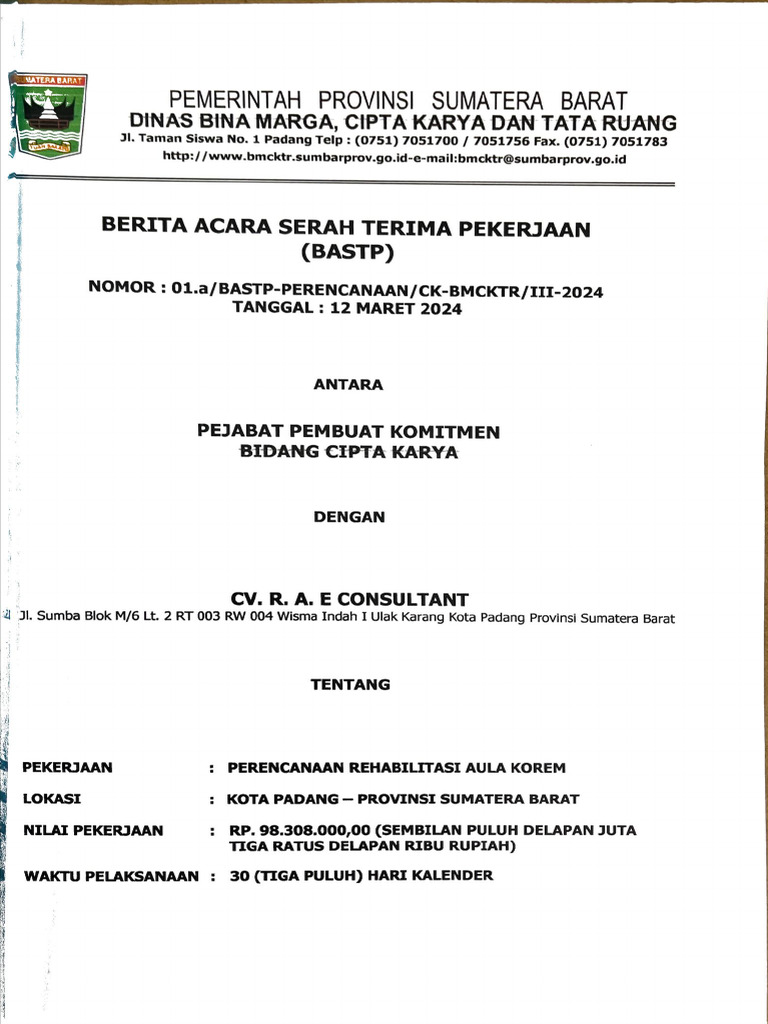 14 BAST-Perencanaan Rehabilitasi Aula KOREM | PDF
