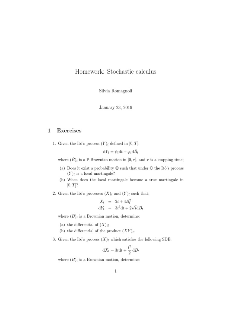 Homework - Stochastic Calculus | PDF | Stochastic Differential Equation | Measure Theory