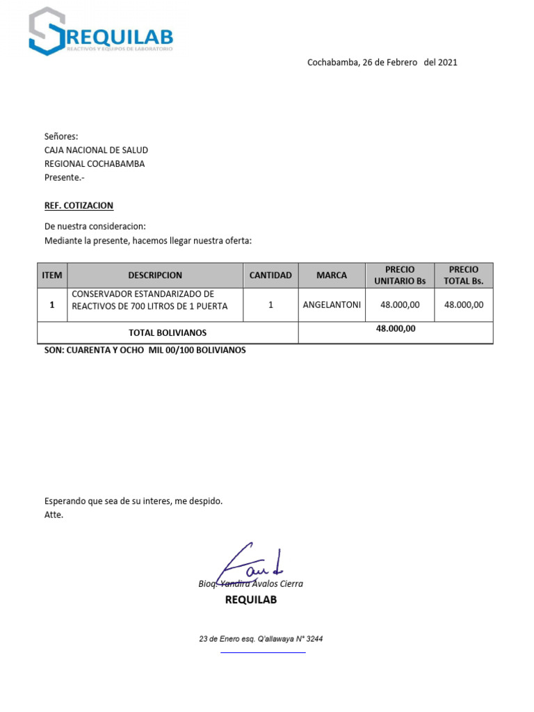 Cotizacion Conservador de Reactivos Cns | PDF | Diodo emisor de luz