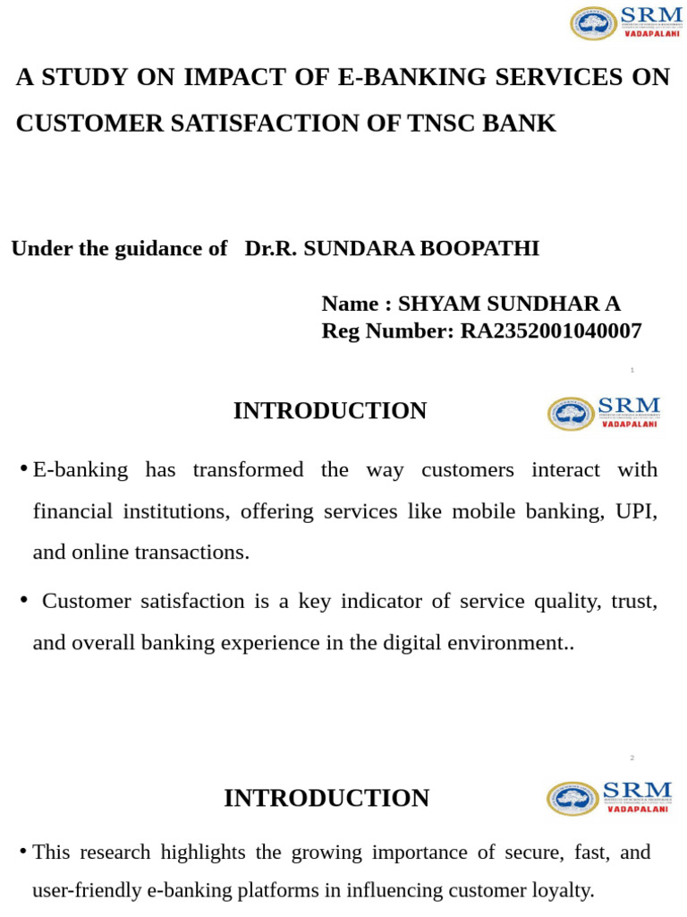 Shyam Sundhar A, Main Project | PDF | Customer Satisfaction | Online Banking