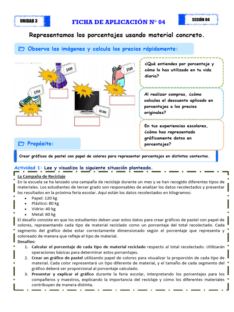 Ficha 4-U3 - Mat - 3ro-Sec | PDF | Reciclaje | Papel