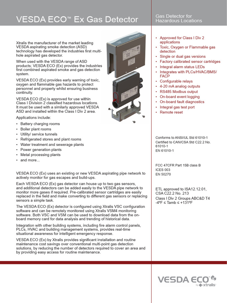 05 Vesda Eco Detector EX Tds A4 Lores | PDF | Ammonia | Sensor
