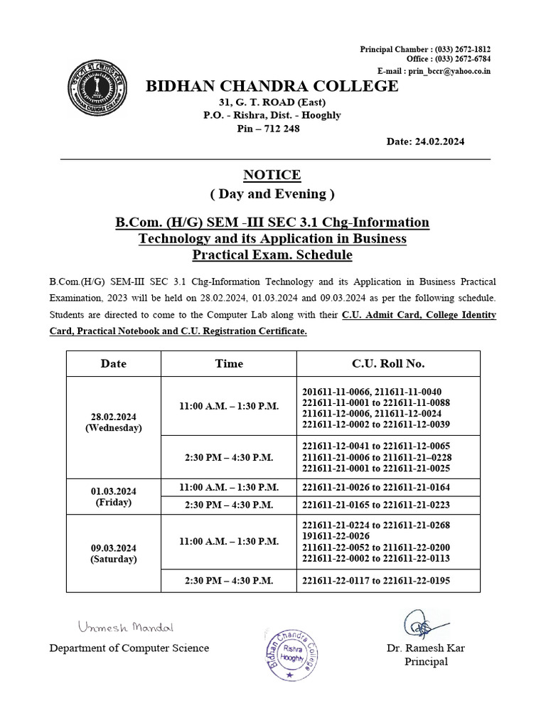 3748I.T. Prac Exam Schedule 2024 | PDF