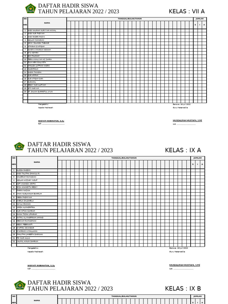 DAFTAR HADIR SISWA Terbaru | PDF