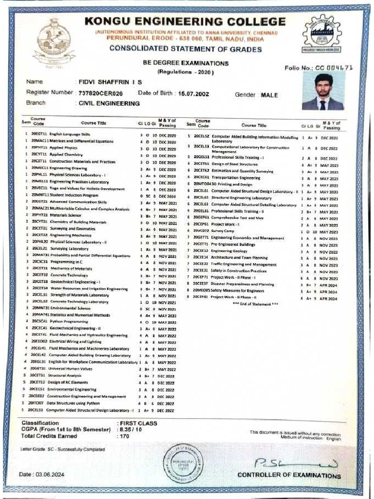 UG Consolidated Mark Sheet | PDF