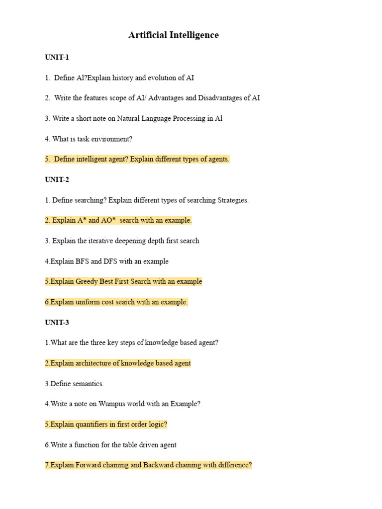 AI Unitwise Imp Questions | PDF